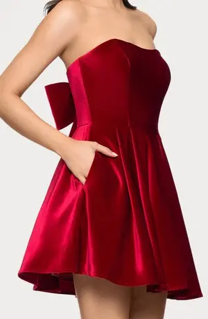 BLONDIE NITES Bow Back Strapless Velvet Cocktail Minidress - Red