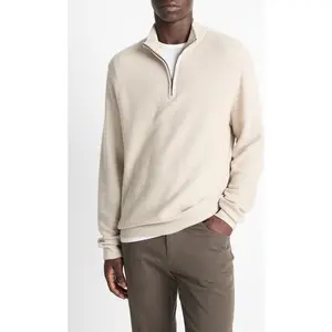 Vince Geometric Jacquard Wool & Cashmere Quarter Zip Pullover - British Khaki/classic
