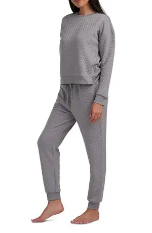 Splendid Heart Stitched Pullover & Jogger Pajamas - Alloy