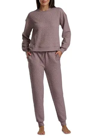 Splendid Heart Stitched Pullover & Jogger Pajamas Mauve Quilted Heart