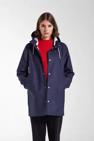 Stutterheim Stockholm Long Sleeve Hooded Raincoat - Navy