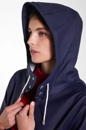 Stutterheim Stockholm Long Sleeve Hooded Raincoat - Navy