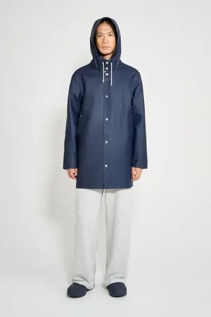 Stutterheim Stockholm Long Sleeve Hooded Raincoat - Navy