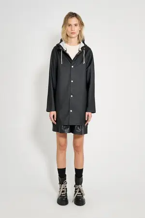 Stutterheim Stockholm Long Sleeve Hooded Raincoat - Black
