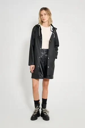 Stutterheim Stockholm Long Sleeve Hooded Raincoat - Black