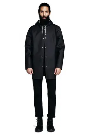 Stutterheim Stockholm Long Sleeve Hooded Raincoat - Black