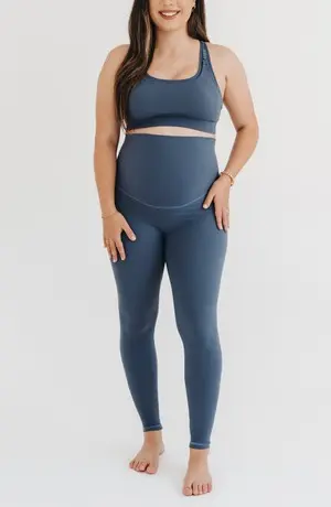 AXK Athletic Maternity Legging With Scrunch Butt Design And Supportive Belly Band Blue