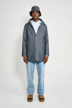 Stutterheim Stockholm Long Sleeve Hooded Raincoat - Charcoal