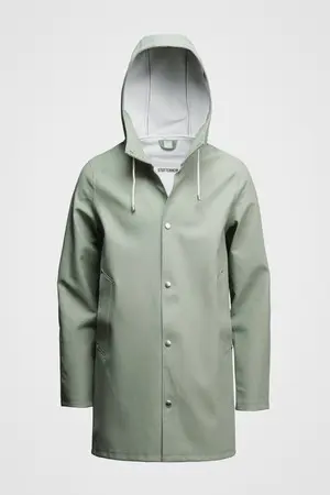 Stutterheim Stockholm Long Sleeve Hooded Raincoat - Khaki Green