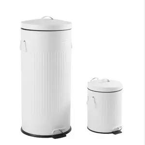HAPPIMESS Theo Retro 8-gallon Step Trash Can With Soft-close Lid And Mini Trash Can - Cotton White