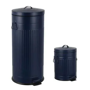 HAPPIMESS Theo Retro 8-gallon Step Trash Can With Soft-close Lid And Mini Trash Can - Denim Blue