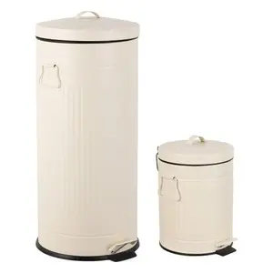 HAPPIMESS Theo Retro 8-gallon Step Trash Can With Soft-close Lid And Mini Trash Can - Limestone Beige