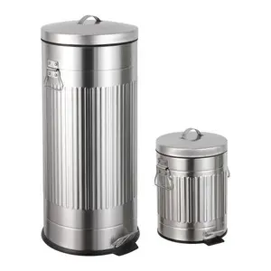 HAPPIMESS Theo Retro 8-gallon Step Trash Can With Soft-close Lid And Mini Trash Can - Platinum Silver