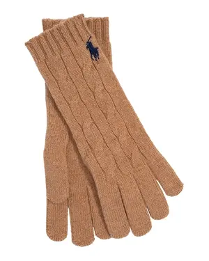 Polo Ralph Lauren Wool And Cashmere Cable Knit Gloves Camel
