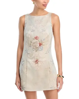 Aqua Jacquard Rose Mini Dress