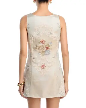 Aqua Jacquard Rose Mini Dress