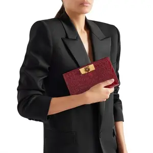 GIUSEPPE ZANOTTI Annhita Crocodile-print Leather Clutch - Bordeaux