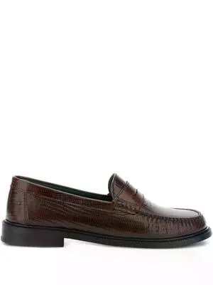 VINNY'S Lizard Skin-embossed Leather Loafers