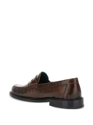 VINNY'S Lizard Skin-embossed Leather Loafers