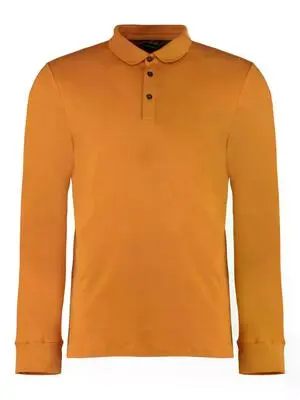 MOORER Ribbed-edge Long-sleeve Polo Shirt
