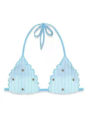 MC2 SAINT BARTH Bee-print Ruffled Bikini Top - Blue