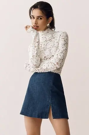 Anthropologie Side-slit Denim Mini Skirt - Medium Denim
