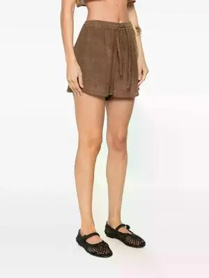 Le Kasha Elastic-waist Linen Shorts - Brown