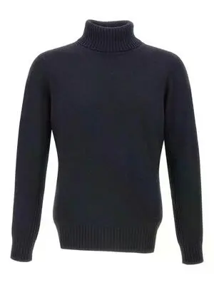 KANGRA Roll-neck Ribbed Trim Wool Sweater - Blue