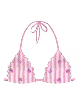 MC2 SAINT BARTH Strawberry-print Ruffled Bikini Top