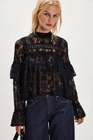 Free People Lilabeth Lace Blouse - Black