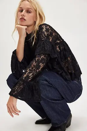 Free People Lilabeth Lace Blouse - Black