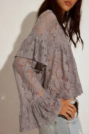 Free People Lilabeth Lace Blouse - Purple Ash