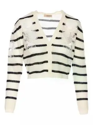 TWINSET Striped Cardigan With Lace Detail - White