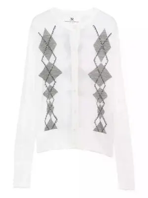 Ermanno Scervino Embellished Argyle Sweater - White
