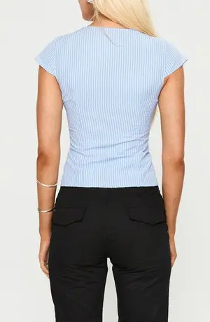 Princess Polly Indulgence Stripe Seersucker Corset Top - Blue Stripe