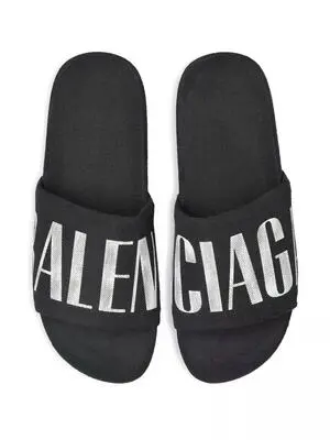 Balenciaga Logo-print Slides - Black