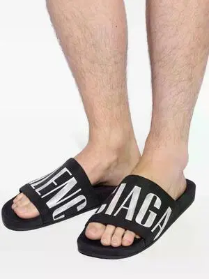 Balenciaga Logo-print Slides - Black