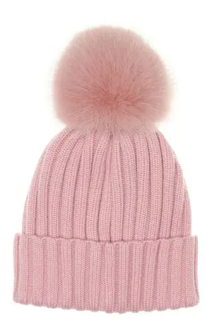Moncler Virgin Wool Ribbed Beanie With Faux Fur Pom-pom - Smooth Rose