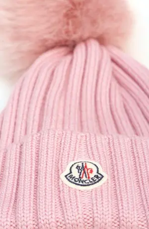 Moncler Virgin Wool Ribbed Beanie With Faux Fur Pom-pom - Smooth Rose