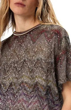 Missoni Loom Knit T-shirt With Zigzag Pattern And Sequins