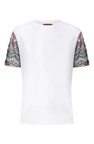 Missoni Short Sleeve T-shirt With Patterned Sleeves - White
