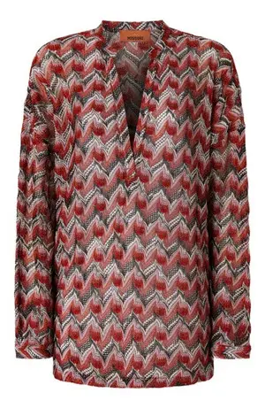 Missoni Oversized Blouse With Mandarin Collar And V-neck - Black & Red