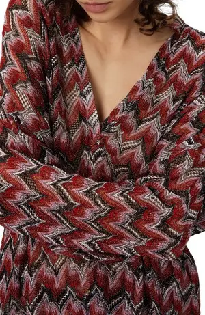Missoni Oversized Blouse With Mandarin Collar And V-neck - Black & Red