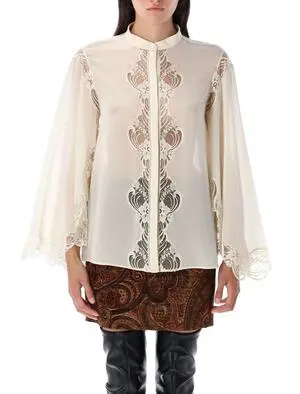 Chloé Fluid Silk Lace Blouse - Pristine White