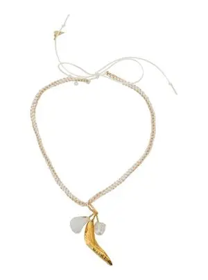 FORTE_FORTE Leaf Pendant Cord Necklace - White