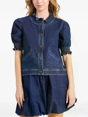 Cinq À Sept Ruffled Puff-sleeve Denim Jacket