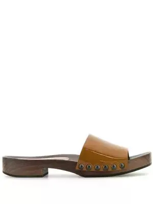 Miu Miu Patent-leather Studded Sandals - Brown