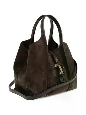 TOD'S Suede Leather T-buckle Shoulder Bag - Brown