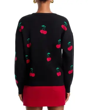 Aqua Cherry Print Crewneck Sweater