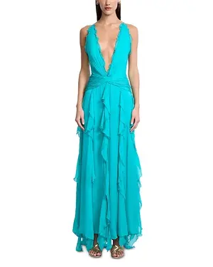 Bcbgmaxazria Ruffled Chiffon Gown